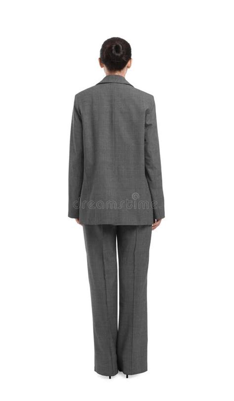 Businesswoman In Suit On White Background Back View Stock Image