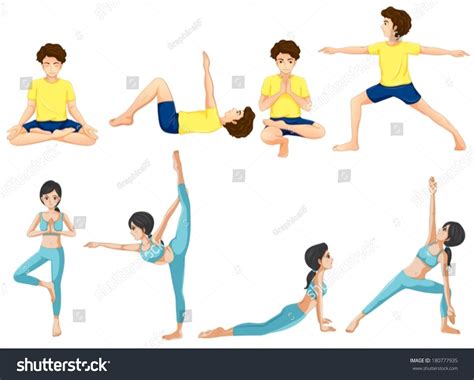 Vektor Stok Illustration Different Yoga Poses On White Tanpa Royalti