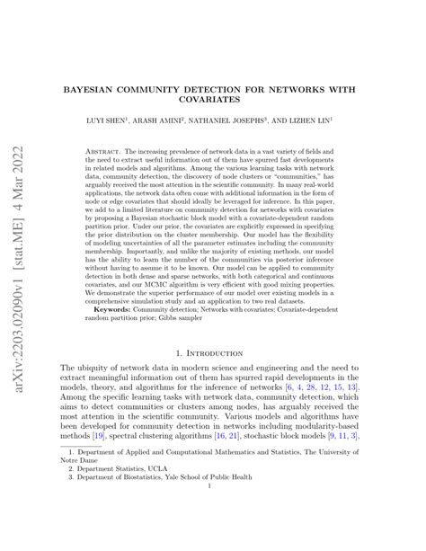 Pdf Bayesian Community Detection For Networks With Covariates