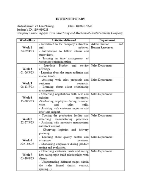 Internship Diary Pdf Career And Growth Business