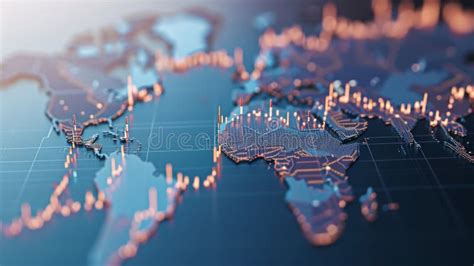 Global Map With Illuminated Data Points In Digital Finance Concept