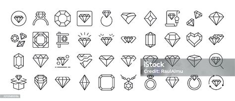 보석 얇은 선 아이콘 세트 벽지 다이아몬드와 보석은 그래픽 및 웹 디자인 앱 광고 다양한 카드를 위한 표지판을 설명합니다 다이아몬드에 대한 스톡 벡터 아트 및 기타 이미지