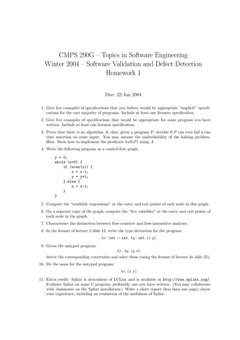 Homework 1 For Software Validation And Defect Detection Cmps 290