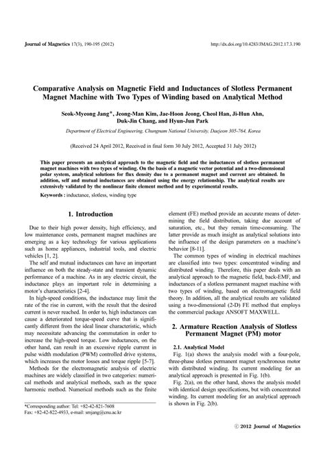 Pdf Comparative Analysis On Magnetic Field And Inductances Of Slotless Permanent Magnet