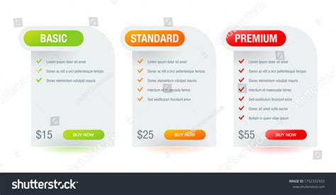 Tariff Comparsion Table Element Web Ui Stock Vector Royalty Free 1752332933 Shutterstock