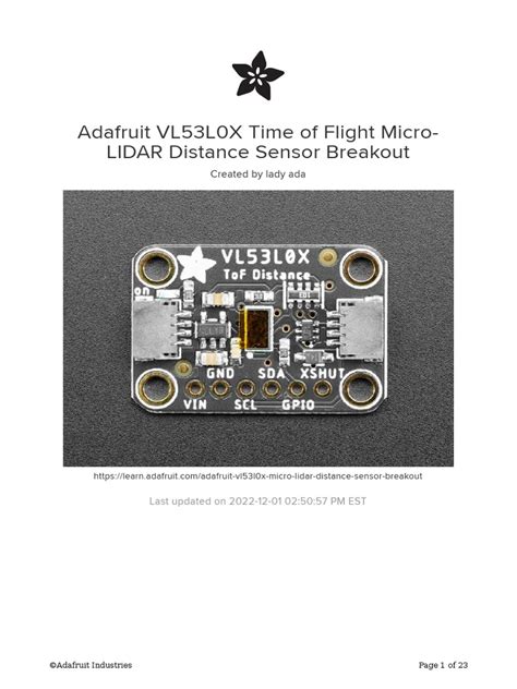 Adafruit Vl53l0x Micro Lidar Distance Sensor Breakout Pdf Arduino