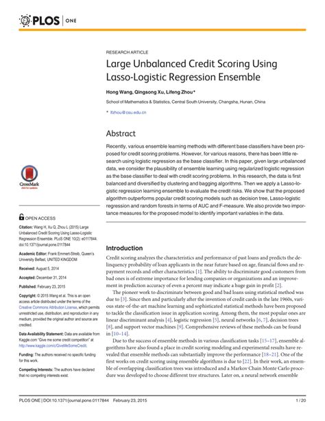 Pdf Large Unbalanced Credit Scoring Using Lasso Logistic Regression Ensemble