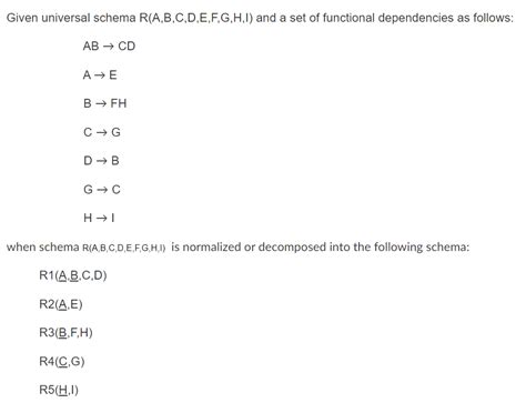 Solved Given Universal Schema Rabcdefghi And A Set