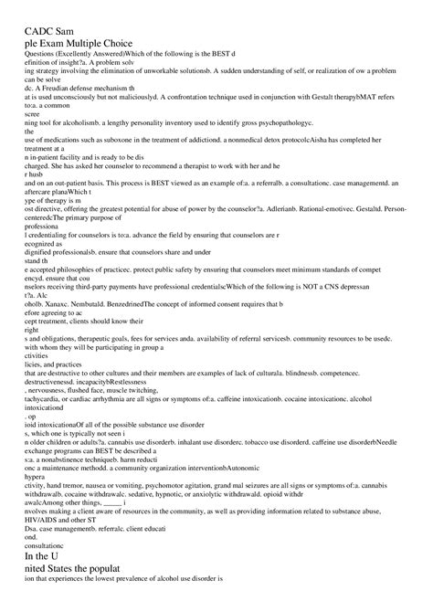 CADC Sample Exam Multiple Choice Questions Excellently Answered Scholarfriends