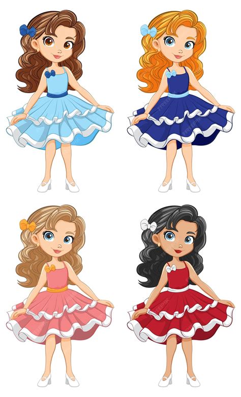Premium Vector Cute Girl Cartoon Characters At Fancy Cocktail Party