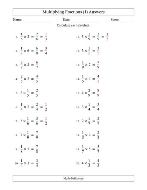 Multiplying Proper Fractions And Whole Numbers With Some Simplification Fillable J