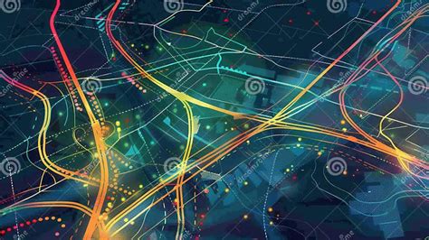 Colorful Lines Weave Across A Stylized Map Illustrating A Vibrant Network Of Routes Symbolizing
