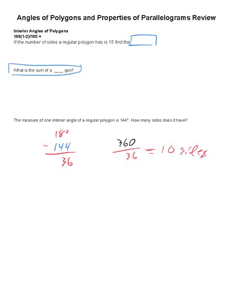 Angles Of Polygons And Properties Of Parallelograms Review Period 4 Angles Of Polygons And