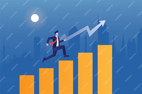 Premium Vector Businessman Jump Up Through Statistic Bar Arrows With City Building
