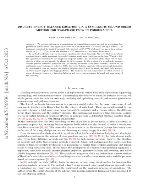 Pdf Discrete Energy Balance Equation Via A Symplectic Second Order Method For Two Phase Flow