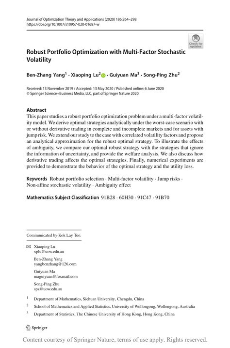 Robust Portfolio Optimization With Multi Factor Stochastic Volatility