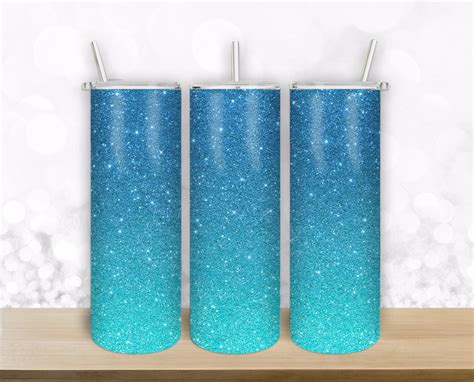 Aqua Blue Glitter 20oz Straight Tapered Tumbler Design Template For