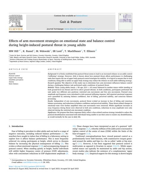 Pdf Effects Of Arm Movement Strategies On Emotional State And Balance