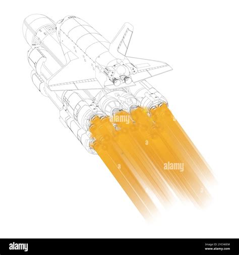 Contour Of Space Shuttle Launch Isometric View Spaceship Vector