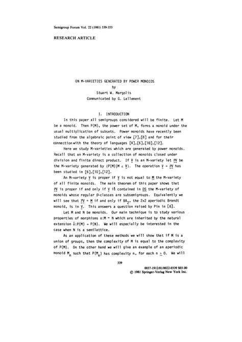 Pdf On M Varieties Generated By Power Monoids
