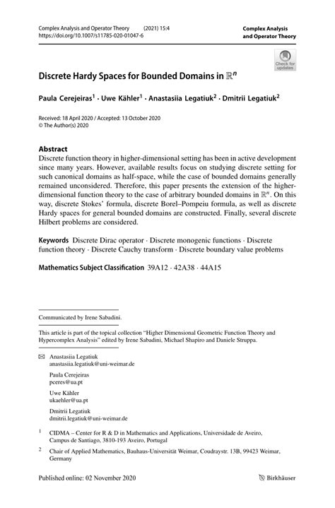 Pdf Discrete Hardy Spaces For Bounded Domains In Rn