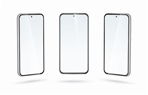 앞 오른쪽 및 왼쪽 원근 보기의 현실적인 3d 벡터 스마트 폰 흰색 배경에 격리 된 빈 화면이있는 휴대 전화 3차원 형태에 대한 스톡 벡터 아트 및 기타 이미지 Istock