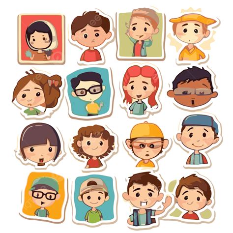 웃는 얼굴 클립 아트와 만화 사람 스티커 벡터 만화 클래스 사진이 격리된 스티커 디자인 상표 Png 일러스트 및 벡터 에 대한 무료 다운로드 Pngtree