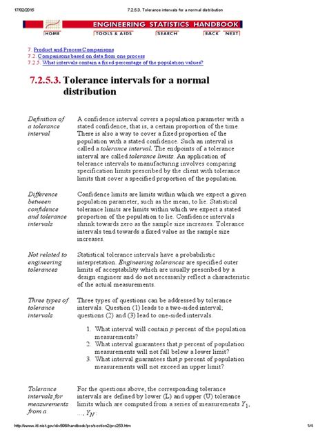 Tolerance Intervals Nist Pdf Confidence Interval Engineering