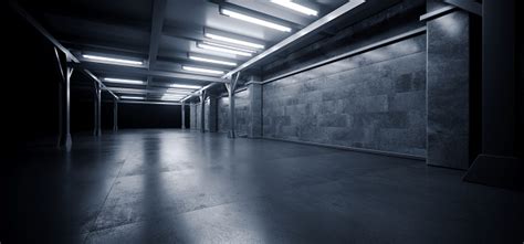 사이버 공상 과학 미래 그런 지 자동차 쇼룸 형광 격납고 창고 지하 주차 강철 콘크리트 시멘트 터널 복도 산업 배경 3d 렌더링 자동차 수리 공장에 대한 스톡 사진 및 기타