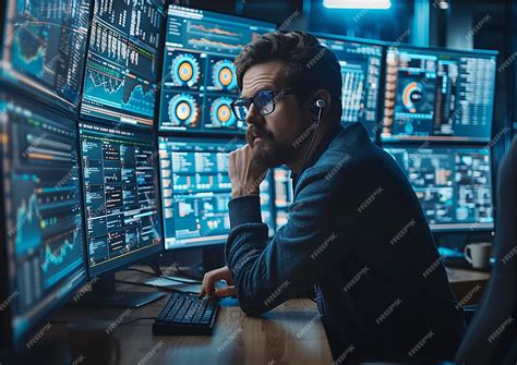 Premium Photo Cybersecurity Command Center Monitors Displayed