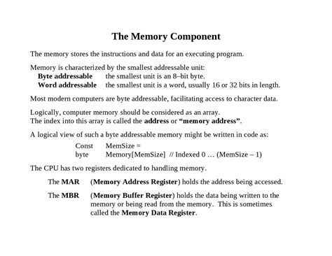 Notes On The Memory Component Computer Architecture Cpsc 5155g