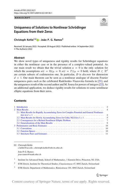 Pdf Uniqueness Of Solutions To Nonlinear Schrödinger Equations From