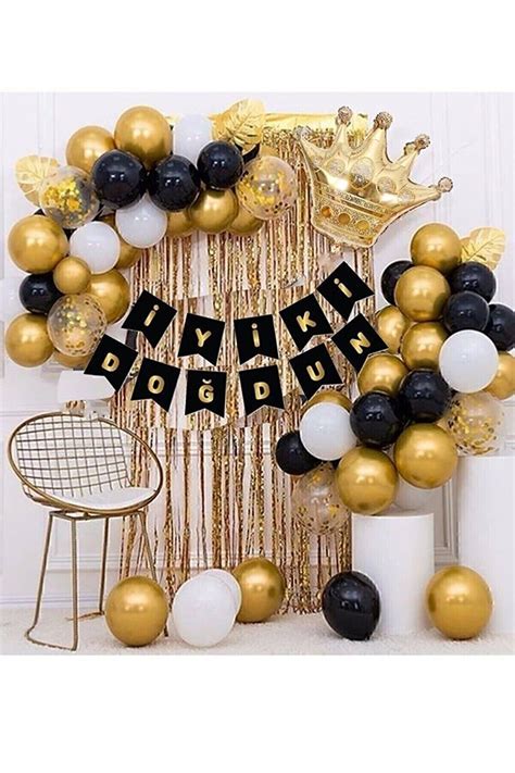 Genel Markalar Mini Party Store Kral Taçlı Balon Zinciri Doğum Günü Seti Iyi Ki Doğdun Doğum