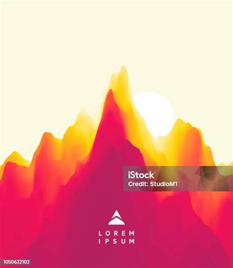 산와 태양 풍경입니다 일몰입니다 산악 한 지형 추상적인 배경입니다 벡터 일러스트입니다 3차원 형태에 대한 스톡 벡터 아트 및 기타 이미지 Istock