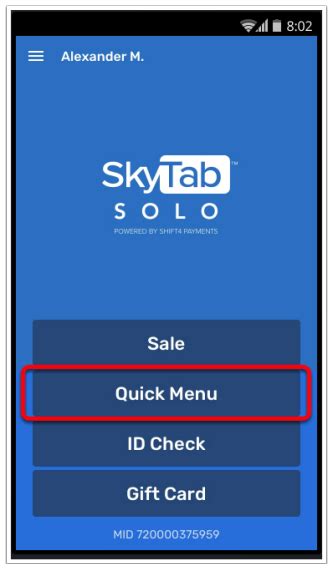 SkyTab Solo Quick Menu Overview Shift Knowledge