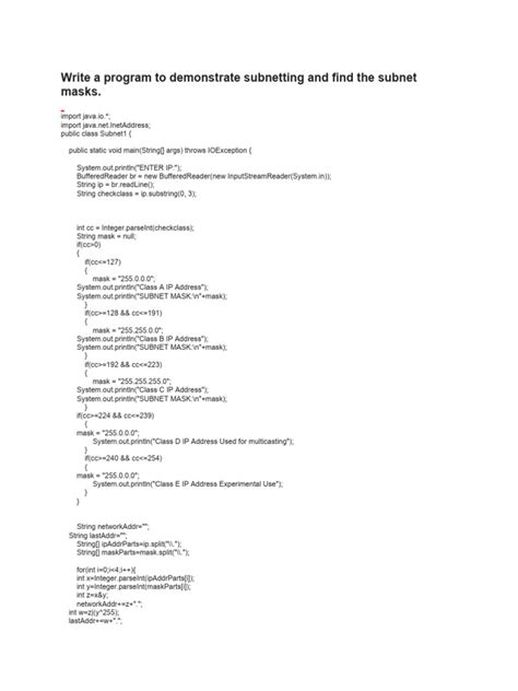 Java Program For Ip Subnetting Pdf Teaching Methods And Materials