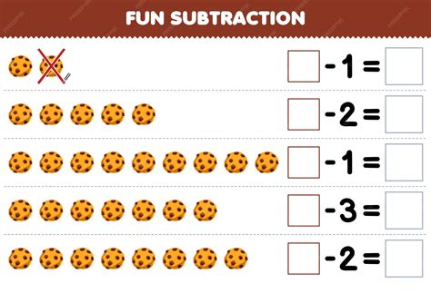 Образовательная игра для детей веселое вычитание подсчитывая мультяшное печенье в каждом ряду
