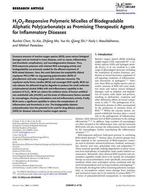 H2o2‐responsive Polymeric Micelles Of Biodegradable Aliphatic Polycarbonates As Promising