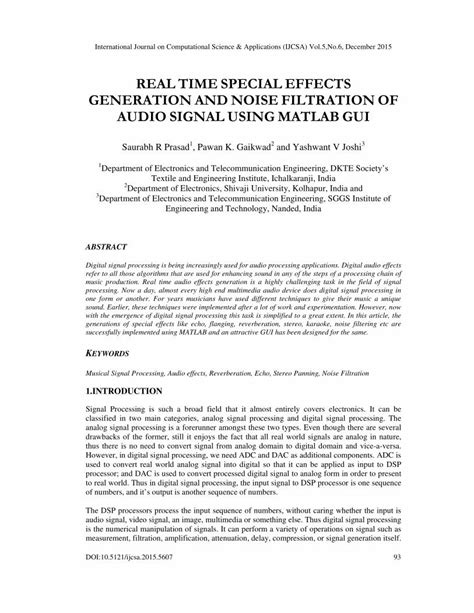 pdf real time special effects generation and noise filtration … papers ijcsa v5n6