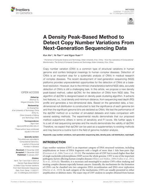 Pdf A Density Peak Based Method To Detect Copy Number Variations From Next Generation