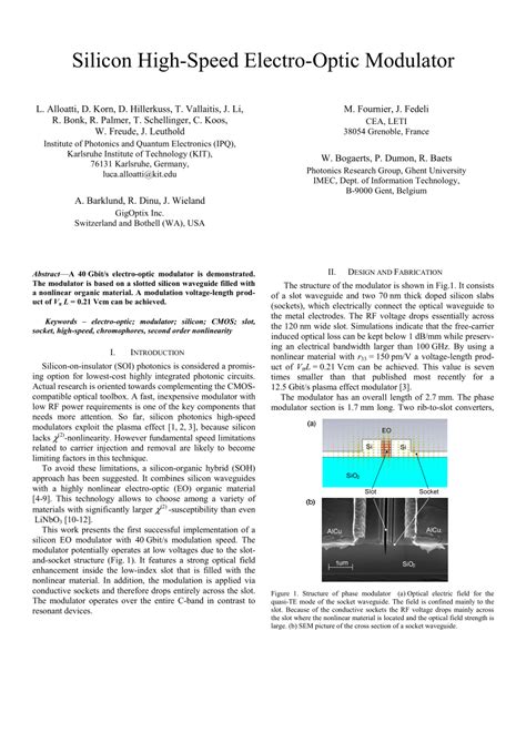 Pdf Silicon High Speed Electro Optic Modulator