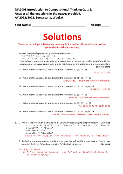 Ca3 Solutions Ma1008 Introduction To Computational Thinking Quiz 2