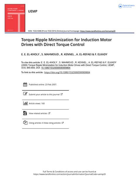 Torque Ripple Minimization For Induction Motor Drives With Direct Torque Control Pdf Power