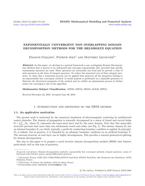 Pdf Exponentially Convergent Non Overlapping Domain Decomposition Methods For The Helmholtz