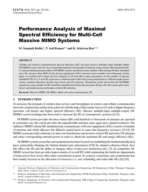 Pdf Performance Analysis Of Maximal Spectral Efficiency For Multi Cell Massive Mimo Systems