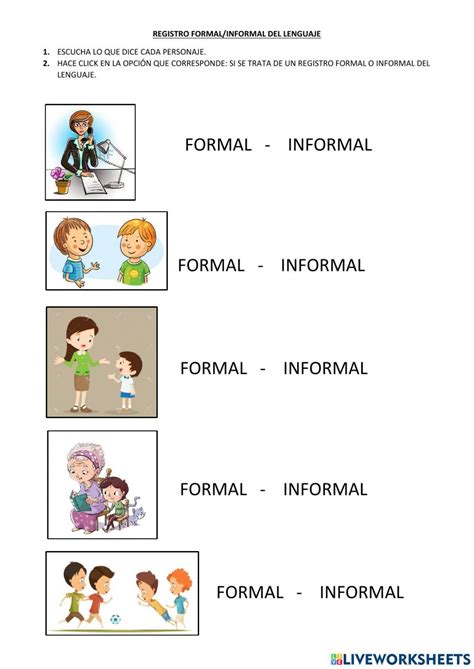 Registro Formal Informal Del Lenguaje Worksheet Tipos De Lenguaje