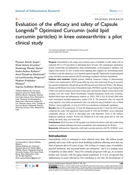 Pdf Evaluation Of The Efficacy And Safety Of Capsule Longvida® Optimized Curcumin Solid Lipid