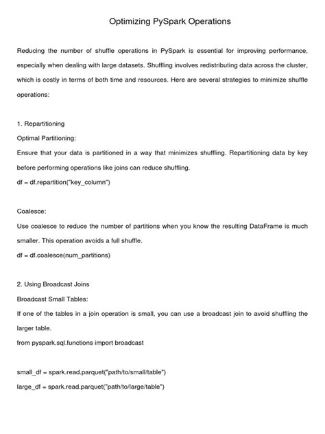 Minimize Pyspark Shuffle Operations Pdf Apache Spark Computer