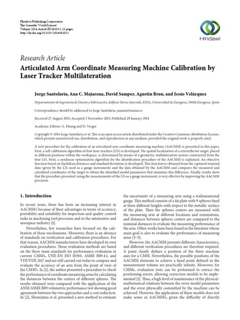 Pdf Articulated Arm Coordinate Measuring Machine Calibration By Laser