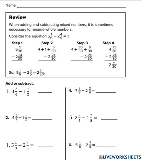 Subtracting Mixed Numbers With Regroupinglevel 2 Worksheet
